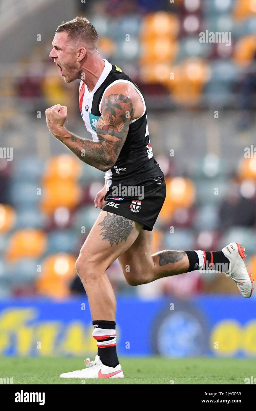 Tim Membrey of the Saints gestures after kicking a goal during the ...