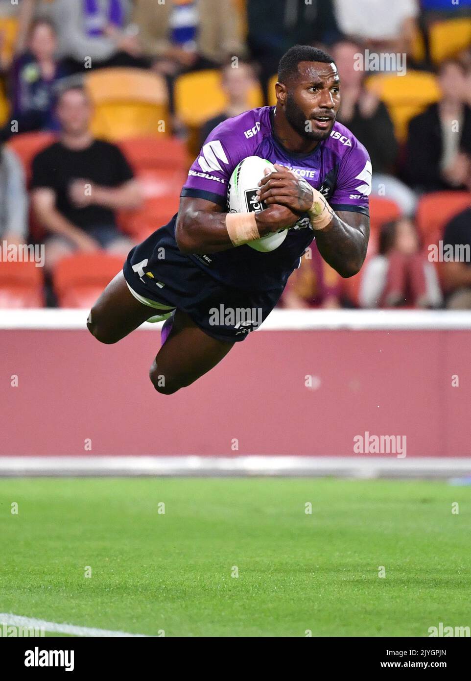 Suliasi Vunivalu of the Storm dives over to score a try during the ...