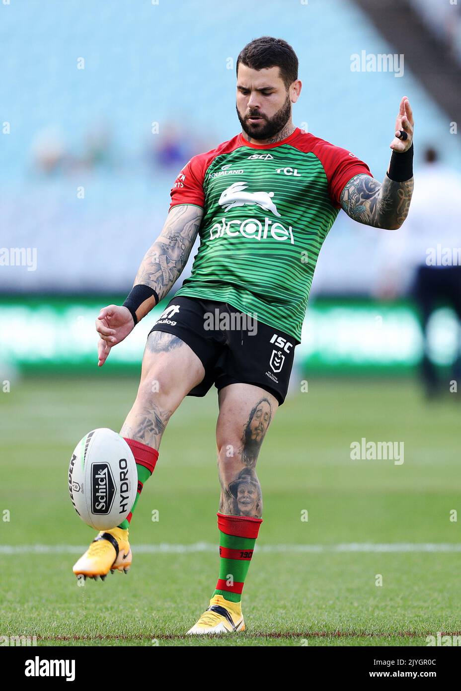 Adam Reynolds of the Rabbitohs warms up prior to the second NRL ...
