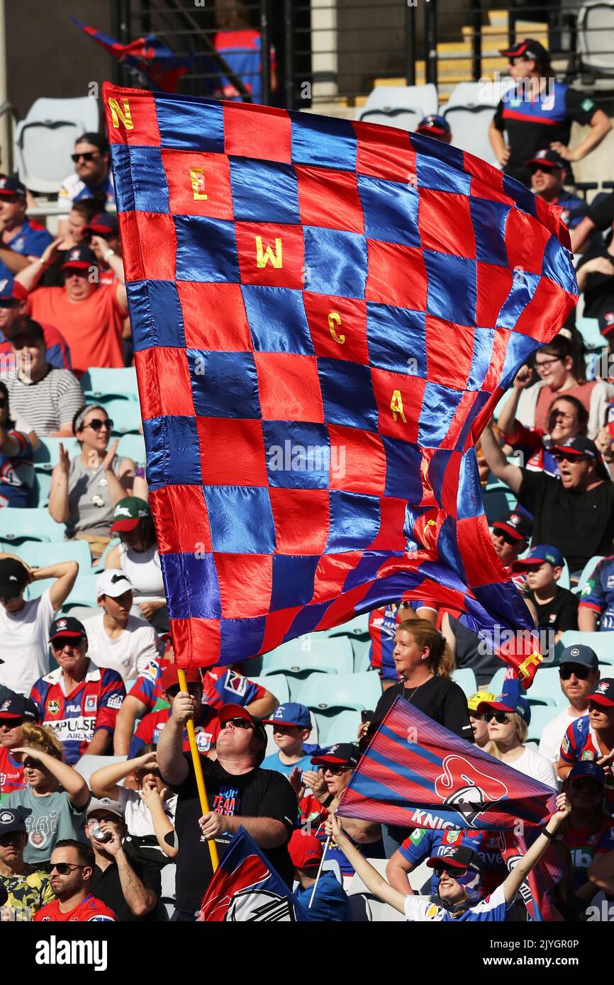 Knights fans cheer their team during the second NRL Elimination Final ...