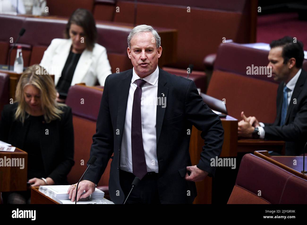 Australian Aged Care Minister Richard Colbeck speaks during Senate ...