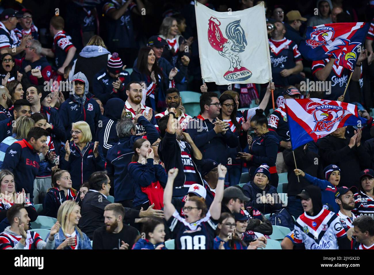 Sydney Roosters fans show support during the first NRL Semi Final match ...
