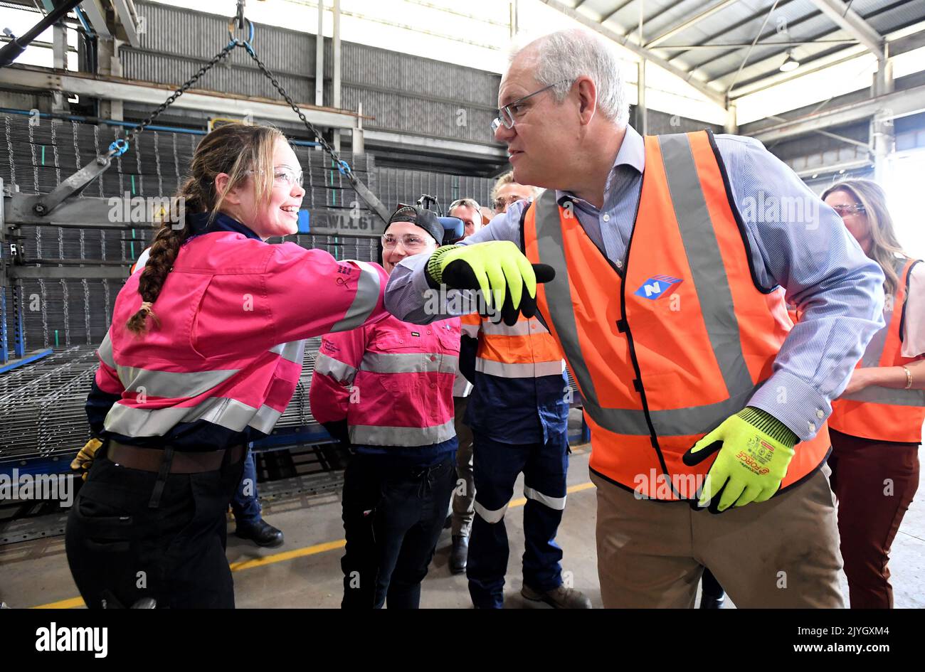 Steel worker Hayley Herbert (left) greets Australian Prime Minister ...