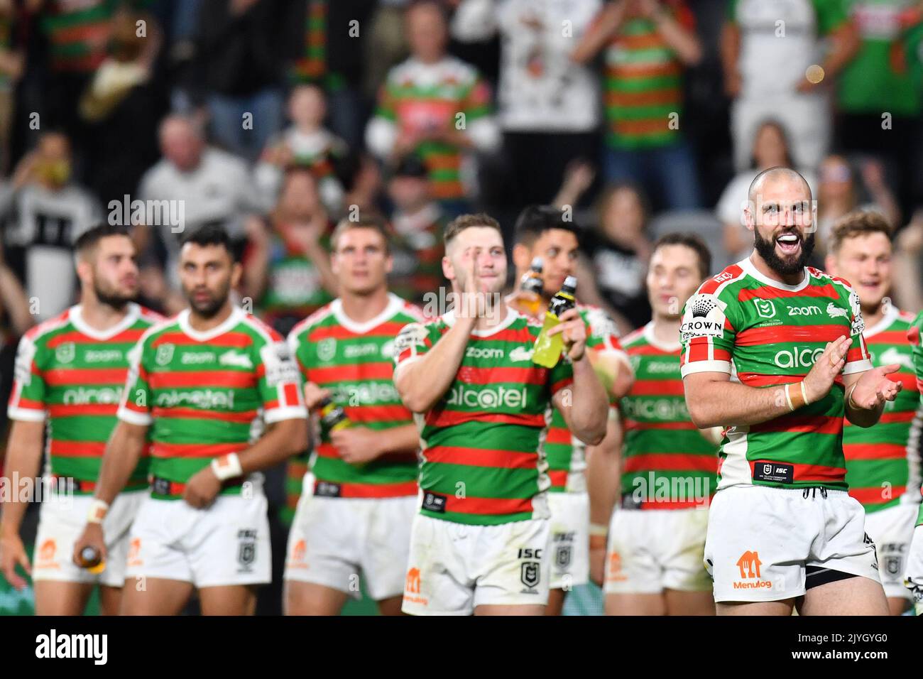 The Rabbitohs thank their supporters after their win over Eels during ...
