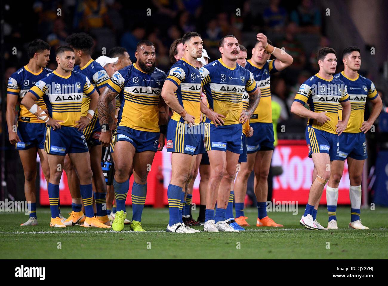 Eels players react after conceding a try during the second NRL Semi ...