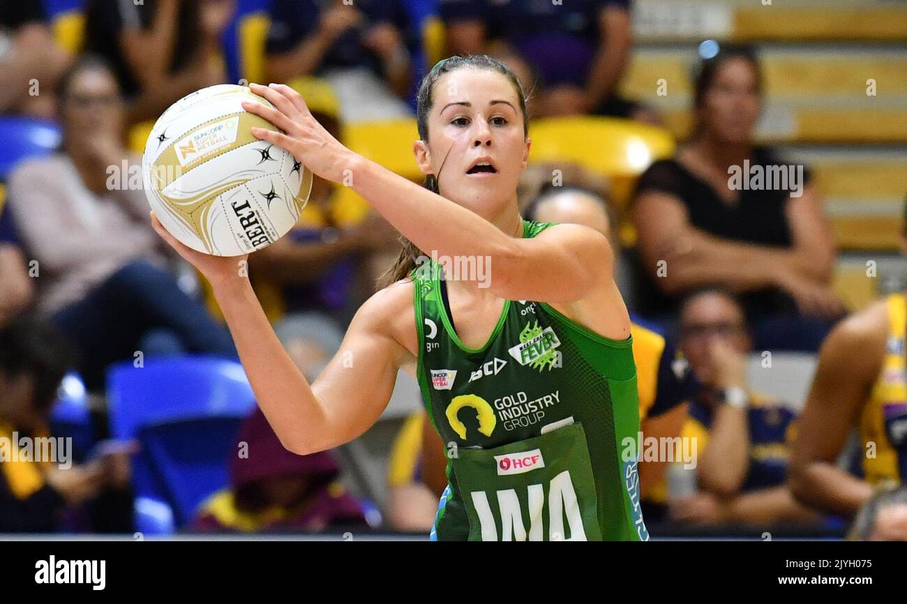 Emma Cosh of the Fever in action during the Super Netball Preliminary ...