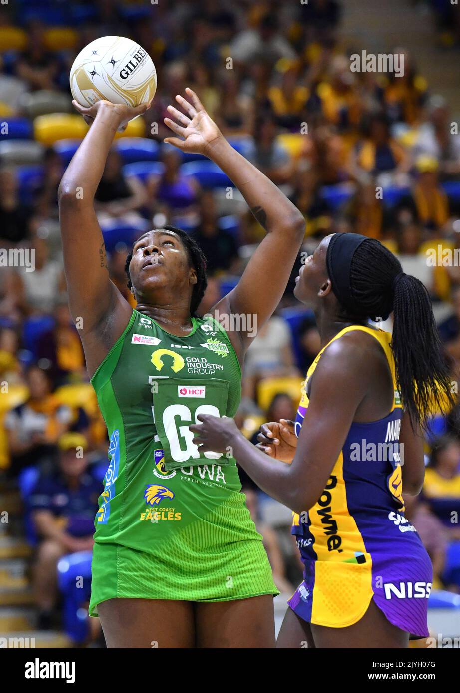 Jhaniele Fowler (left) of the Fever shoots for goal during the Super ...