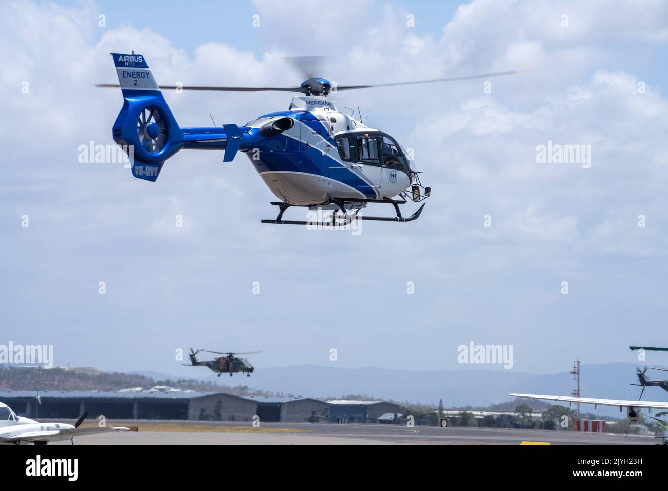 Prime Minister Scott Morrison take off in a Squirrel helicopter during ...