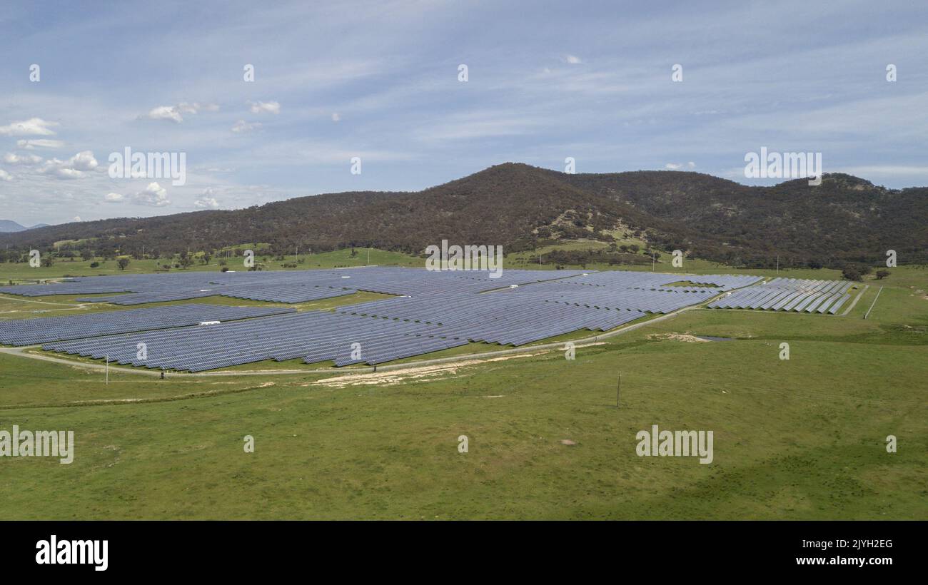 An aerial view of Royalla Solar Farm, 30km south of Canberra, Thursday ...