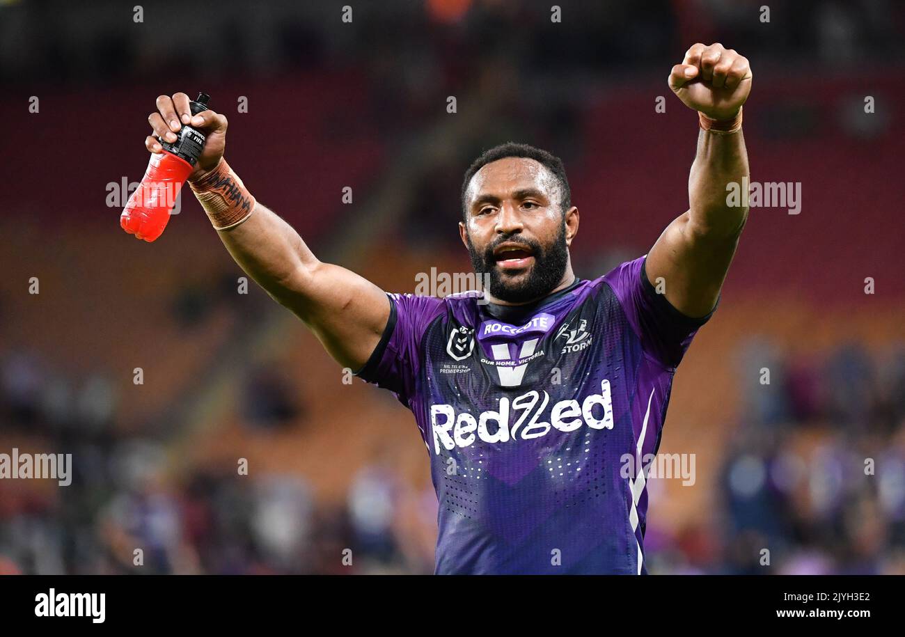 Justin Olam of the Storm celebrates winning the first NRL preliminary ...