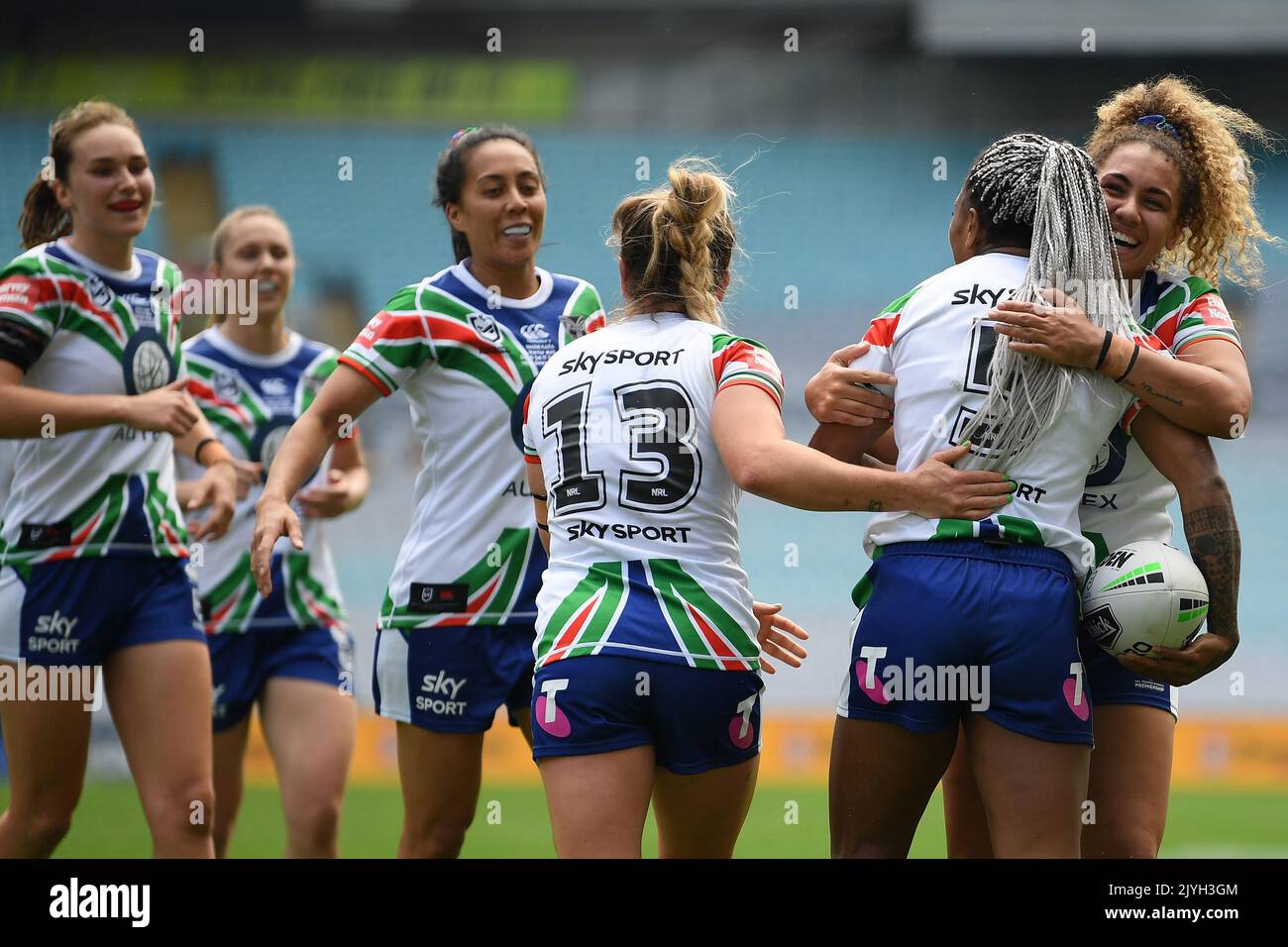 The Warriors celebrate Ellia Green try during the NRLW match between ...