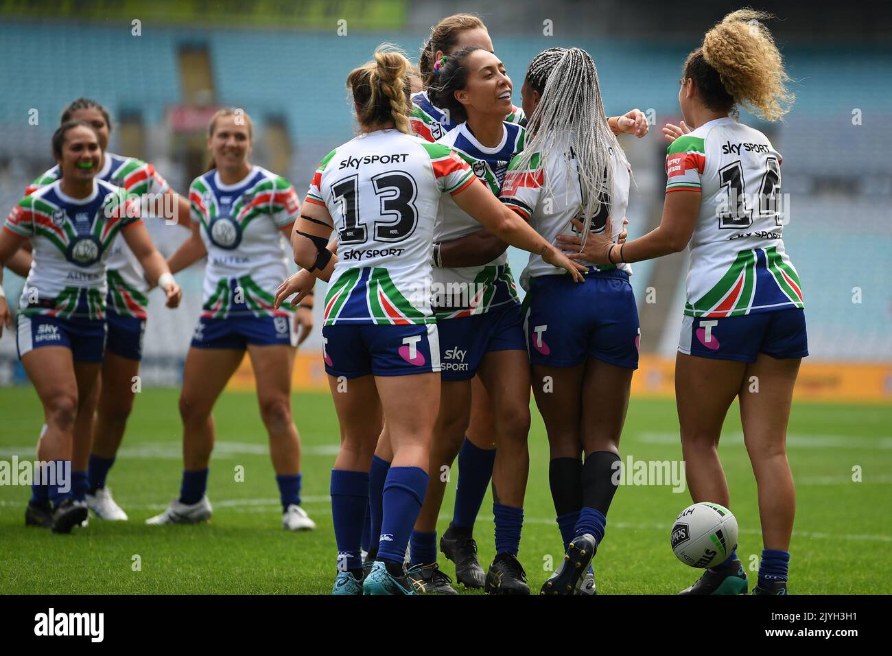 The Warriors celebrate Ellia Green try during the NRLW match between ...