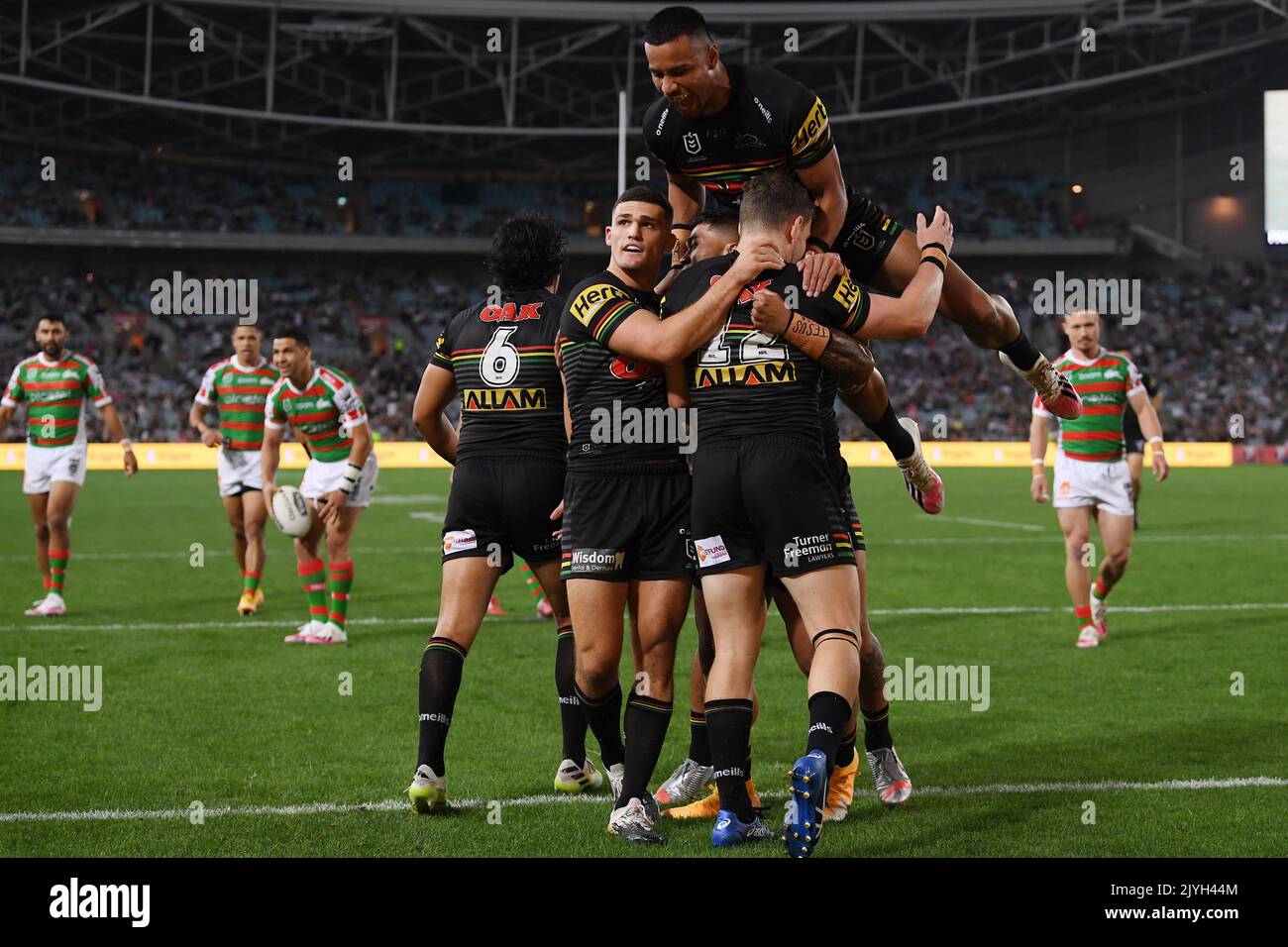 the Panthers celebrate Brian To'o try during the NRL Second Preliminary ...