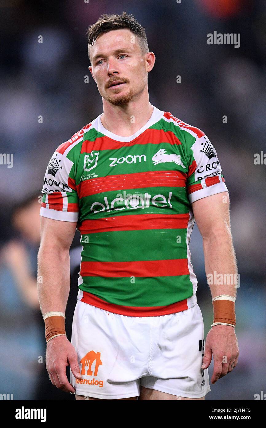 Damien Cook of the Rabbitohs reacts following the Second NRL ...