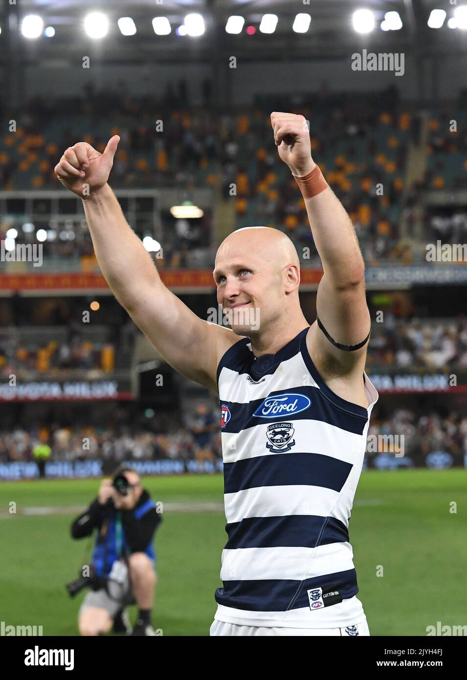 Gary Ablett of the Cats celebrates following the Second AFL Preliminary ...