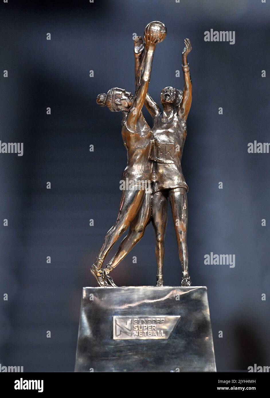 The Suncorp Super Netball trophy is seen during the Super Netball Grand ...