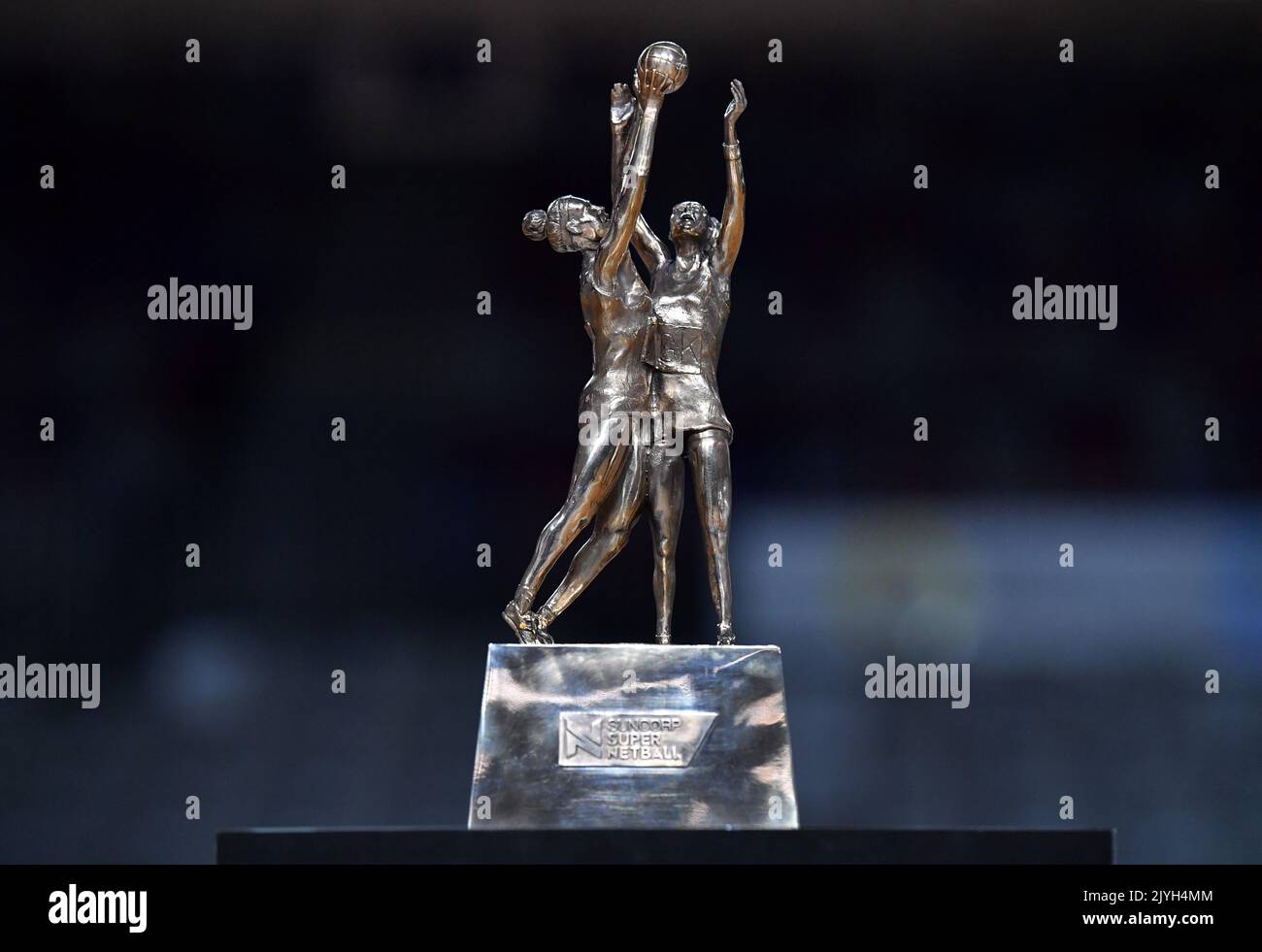 The Suncorp Super Netball trophy is seen during the Super Netball Grand ...