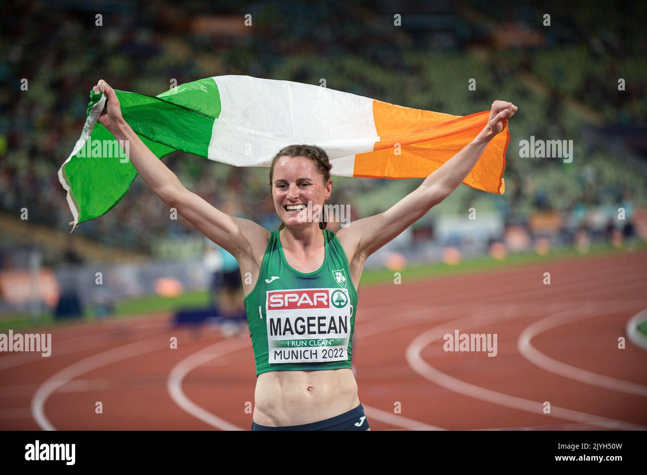 Ciara Mageean with her country's flag at the European Athletics ...