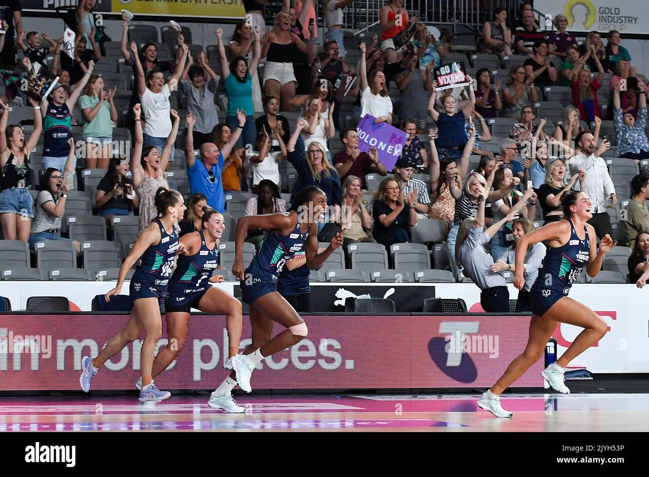 Melbourne Vixens celebrate victory during the Super Netball Grand Final ...
