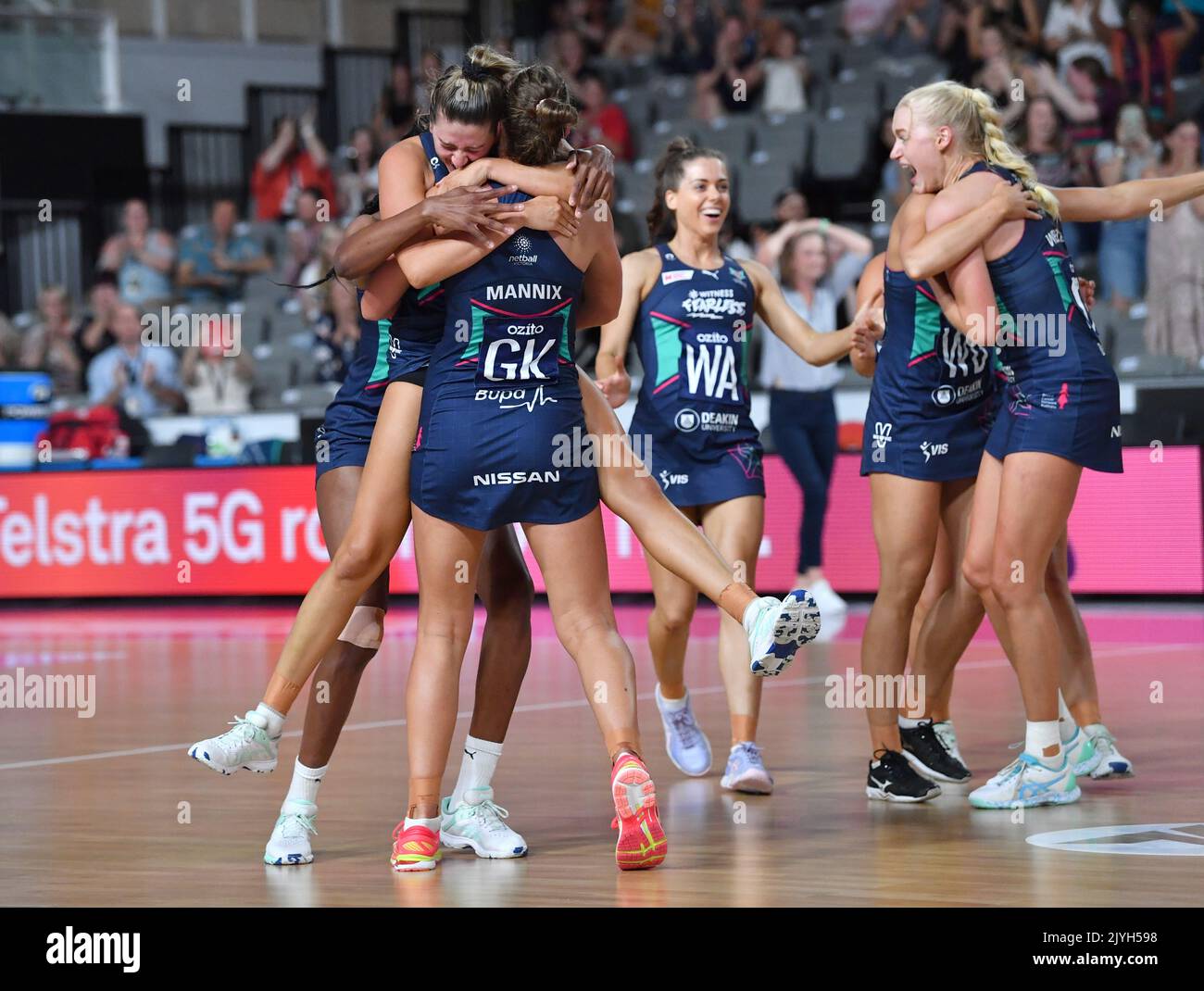 Vixens players celebrate winning the Super Netball Grand Final between ...