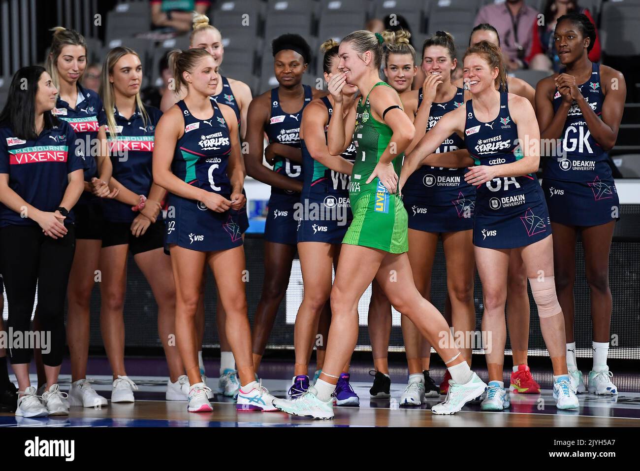 Courtney Bruce of the Fever is seen after her team’s defeat during the ...