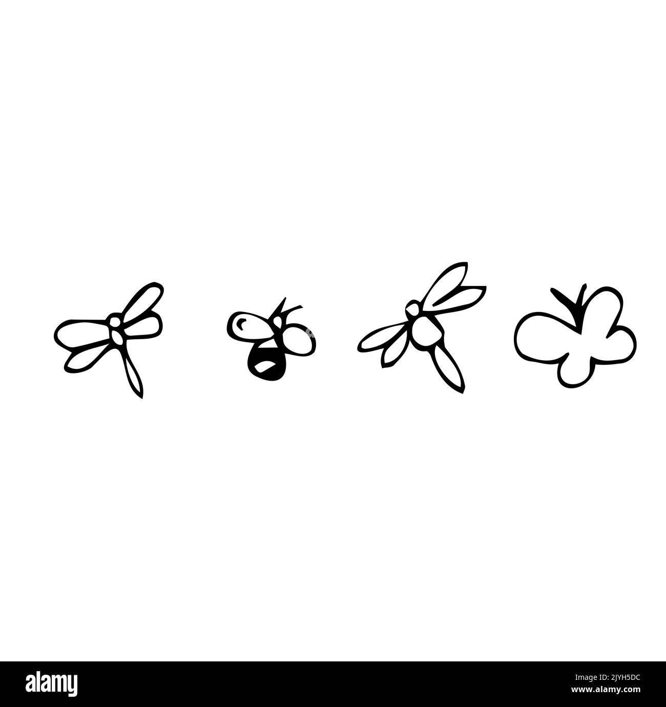 Vector spring set with flying insects illustration. Butterfly ...
