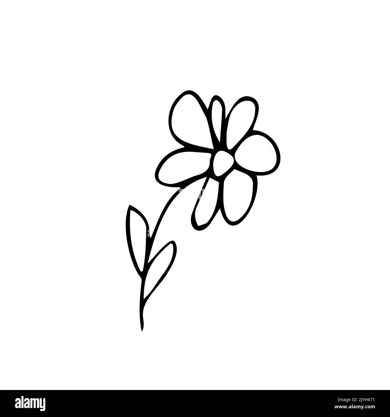 Flower Icon Hand Drawn Simple Black Outline Vector Illustration Clip