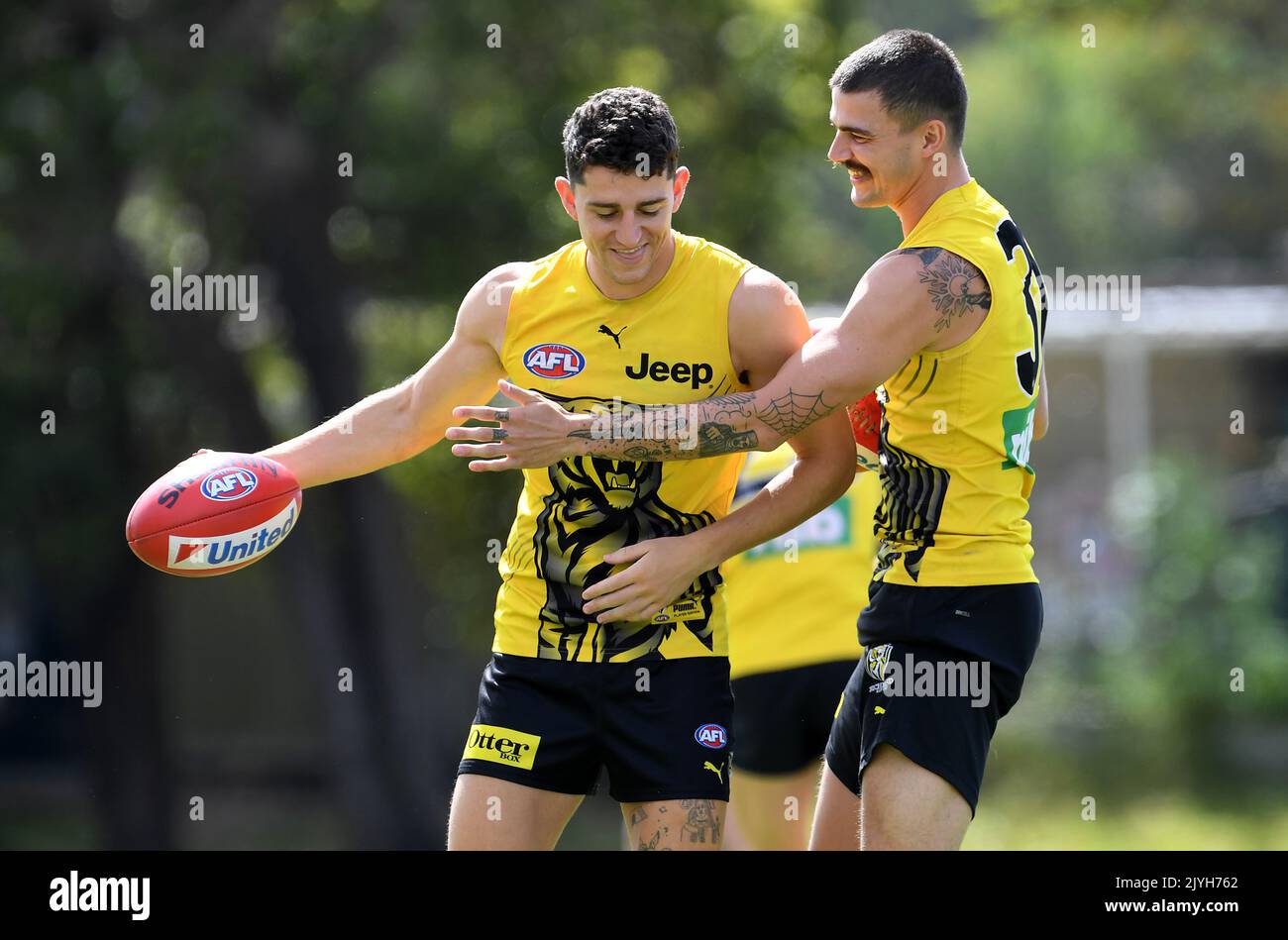 Oleg Markov (right) reacts with Jason Castagna during Richmond Tigers ...