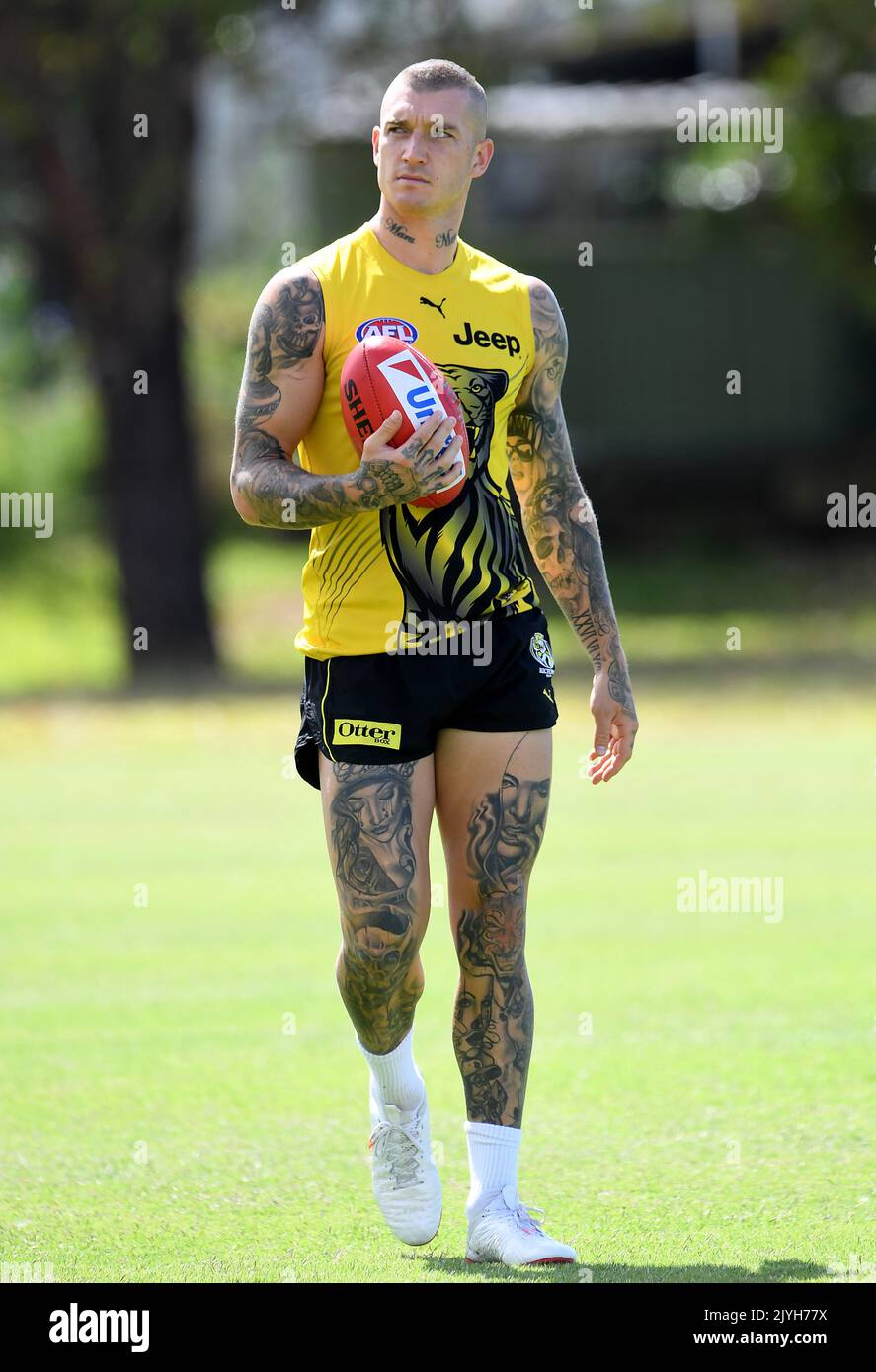 Dustin Martin is seen during Richmond Tigers AFL training at Metricon ...