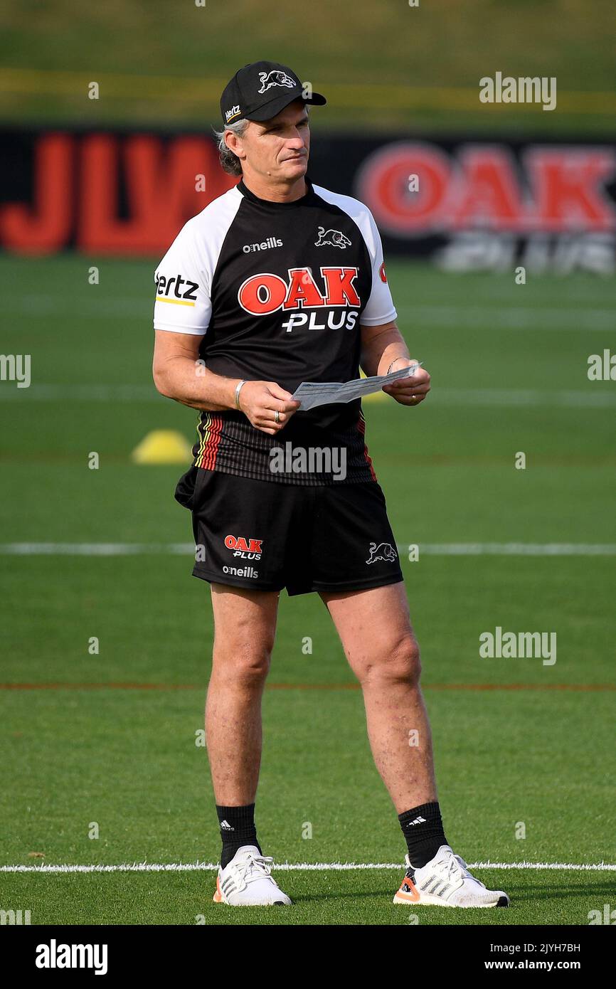 Panthers coach Ivan Cleary watches on during an open training session ...