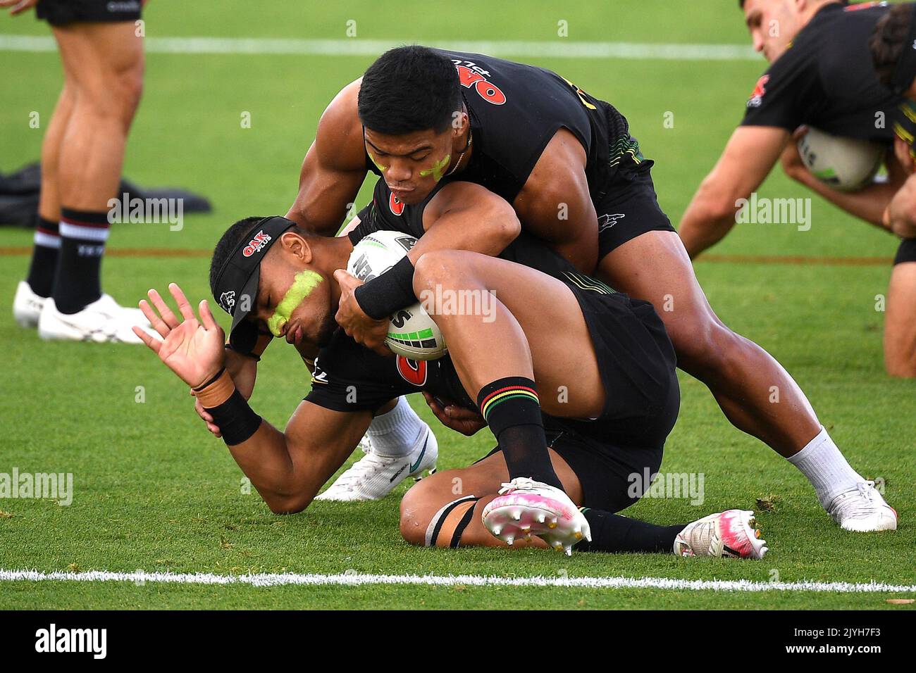 Stephen Crichton (left) and Brian To’o of the Panthers during an open ...