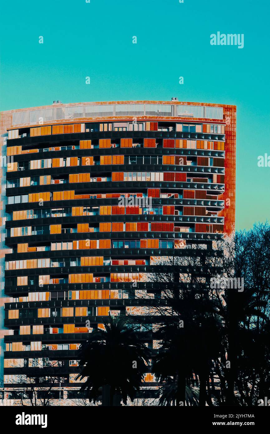 Conceptual image - exterior of high rise building coloured vibrantly ...