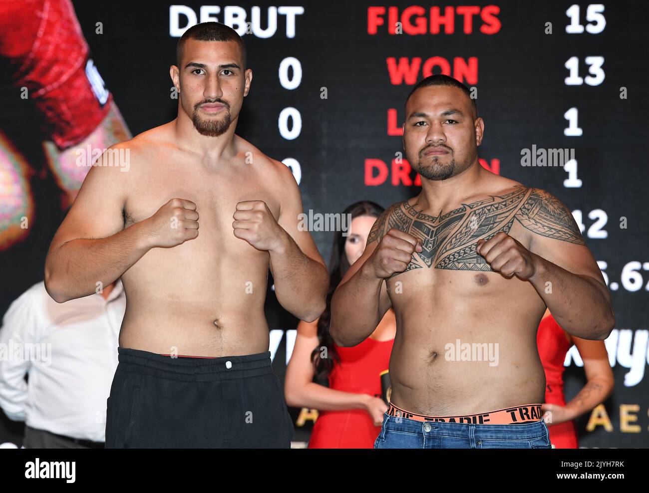 Justis Huni (left) and Faiga 'Django' Opelu pose during the offical ...