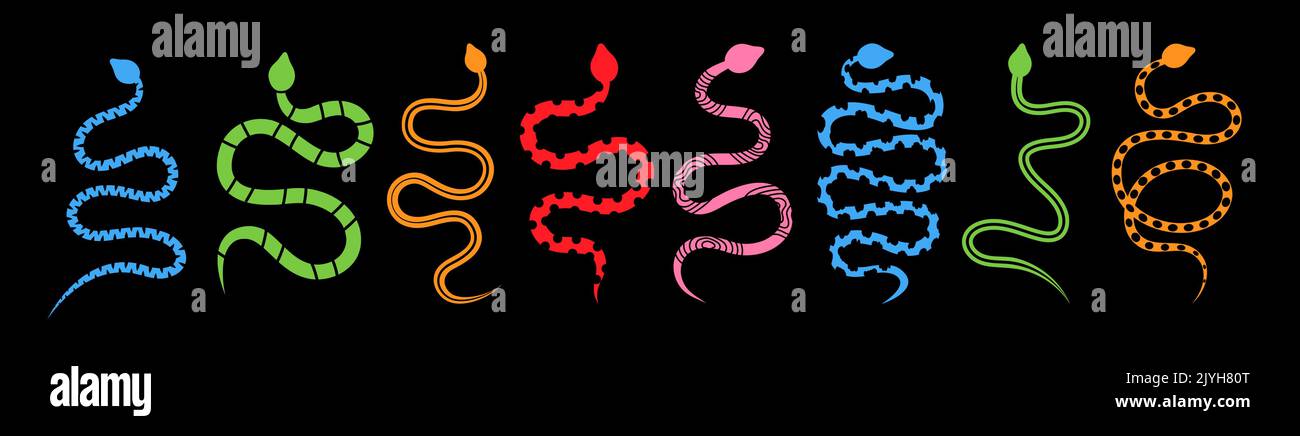 Colored various snakes set. Tropical toxic reptiles illustration ...