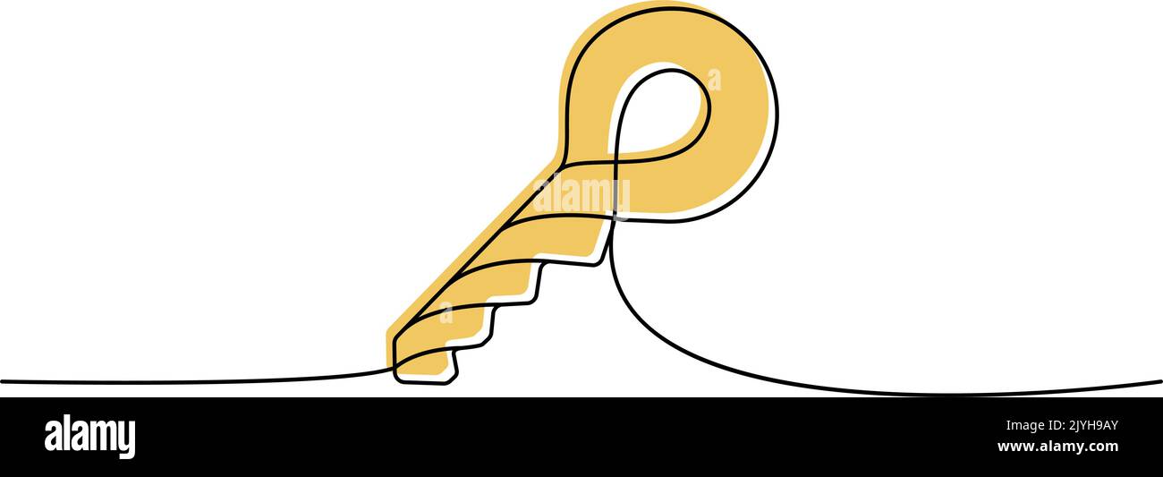 Key one line colored continuous drawing. Home key continuous one line ...