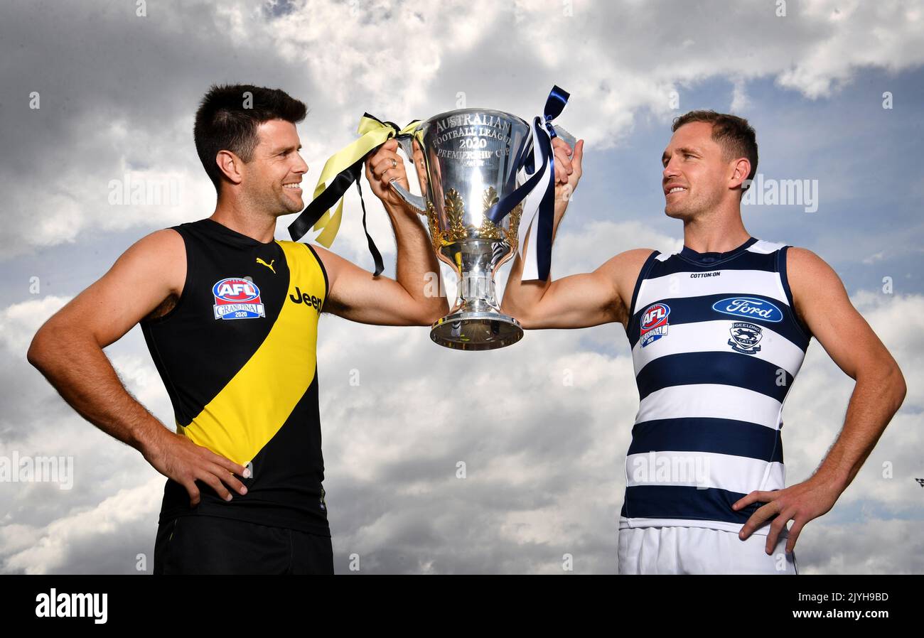 Richmond captain Trent Cotchin (left) and Geelong captain Joel Selwood ...