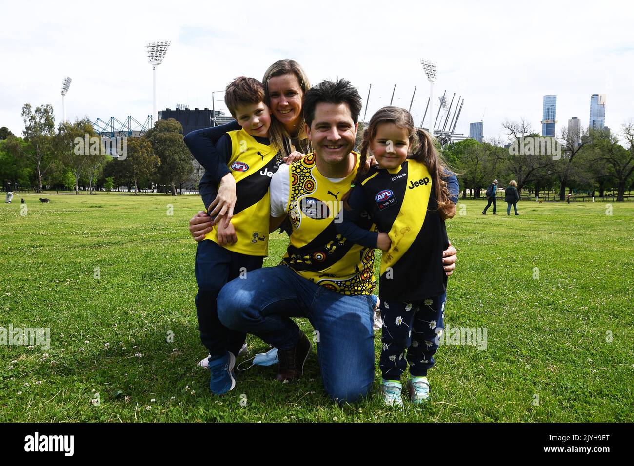 Richmond Tigers fans (L-R) Jack, Fiona, Damien and Niamh Rose pose for ...
