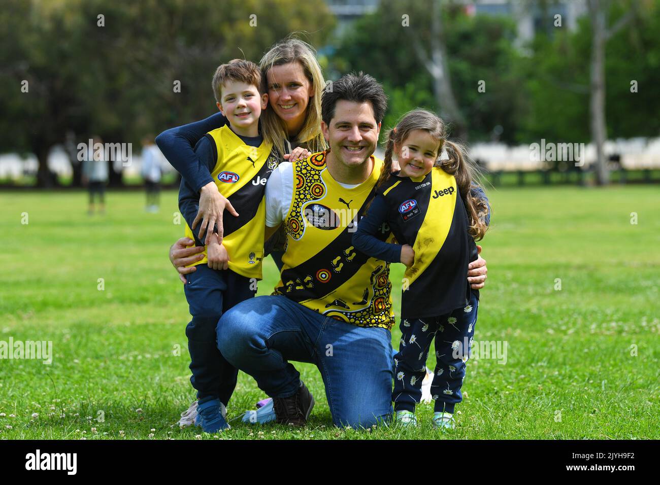 Richmond Tigers fans (L-R) Jack, Fiona, Damien and Niamh Rose pose for ...