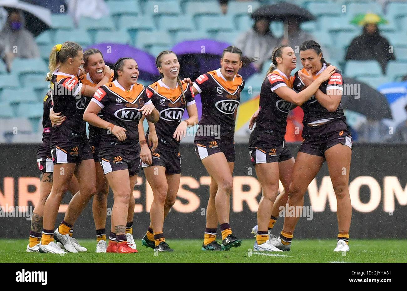 Broncos players celebrate at full-time after winning the NRLW Grand ...