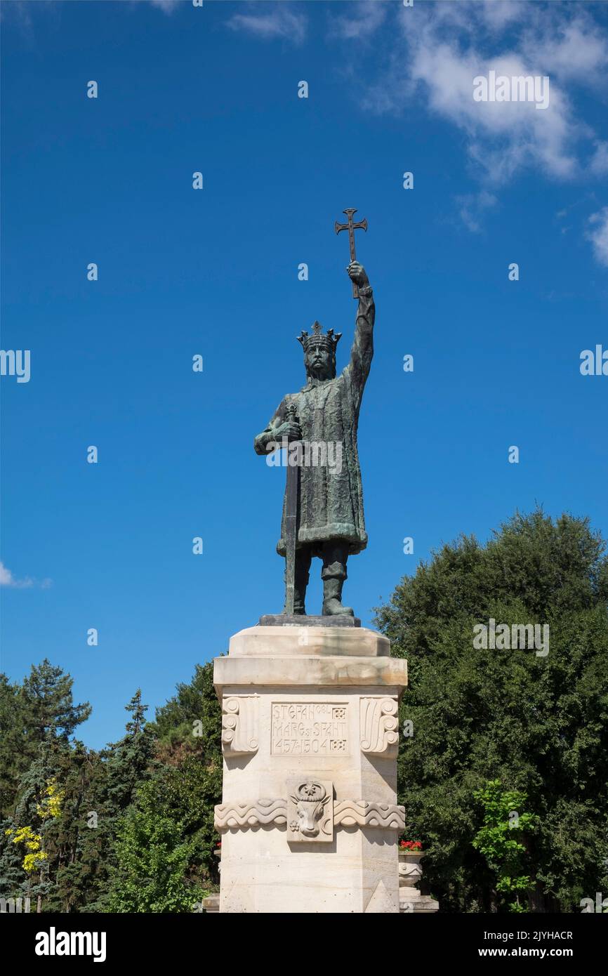 Moldova, Chisinau, Statue of Stefan the Great at the entrance of the ...