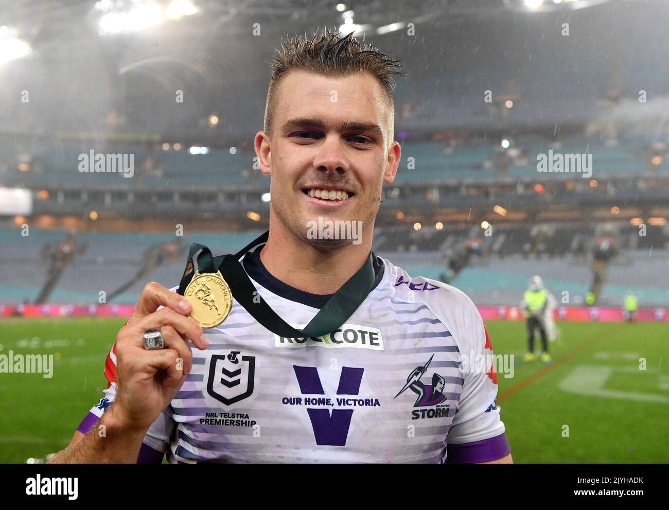 Ryan Papenhuyzen is seen after winning the Clive Churchill Medal ...
