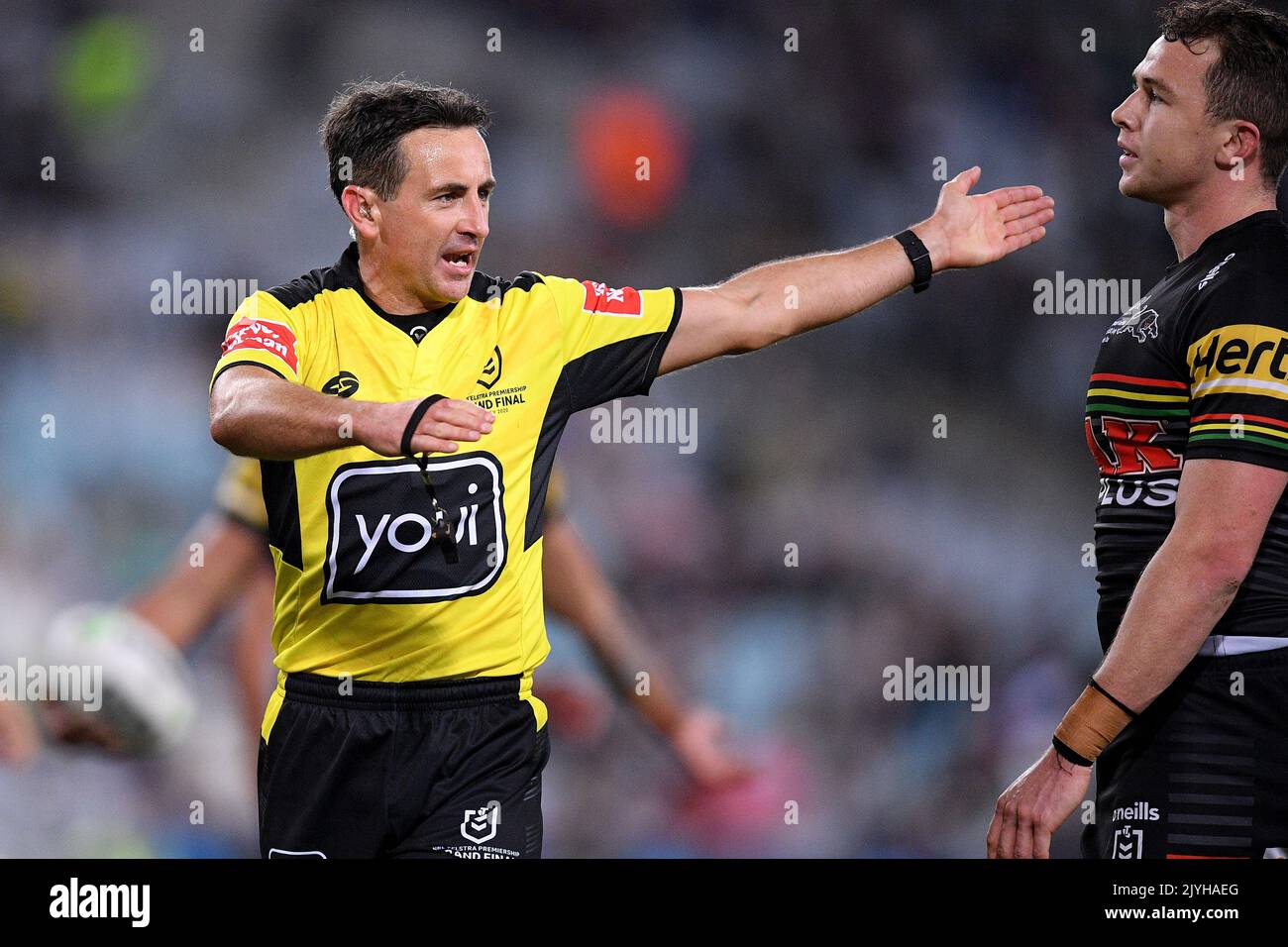 Referee Gerard Sutton gestures during the NRL Grand Final between the ...