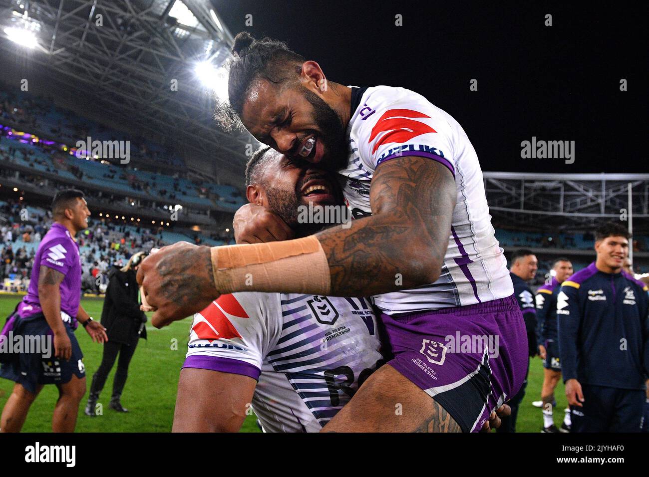 Justin Olam (left) and Josh Addo-Carr of the Storm celebrate after ...