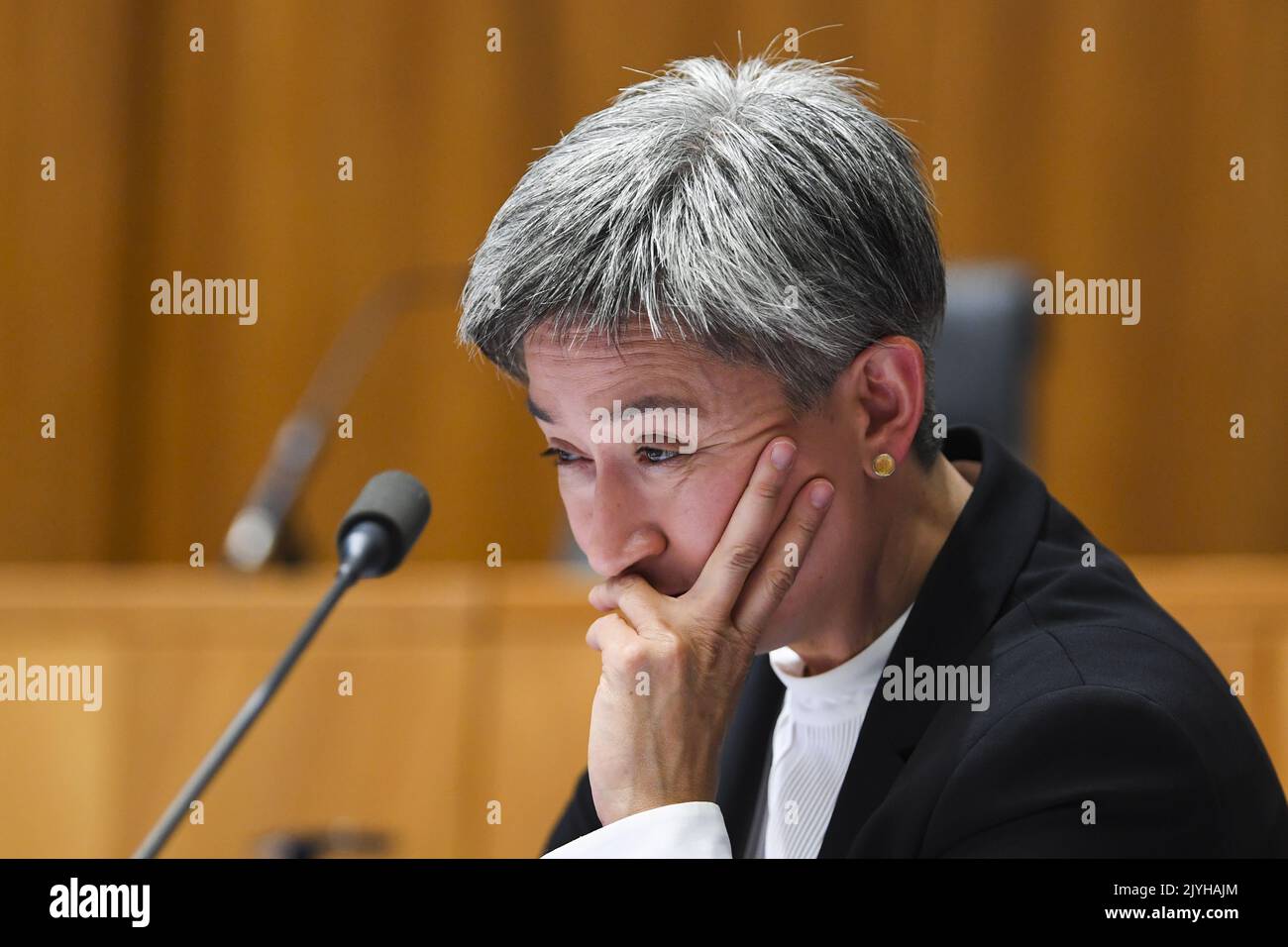 Shadow Foreign Minister Penny Wong reacts during a Senate inquiry at ...