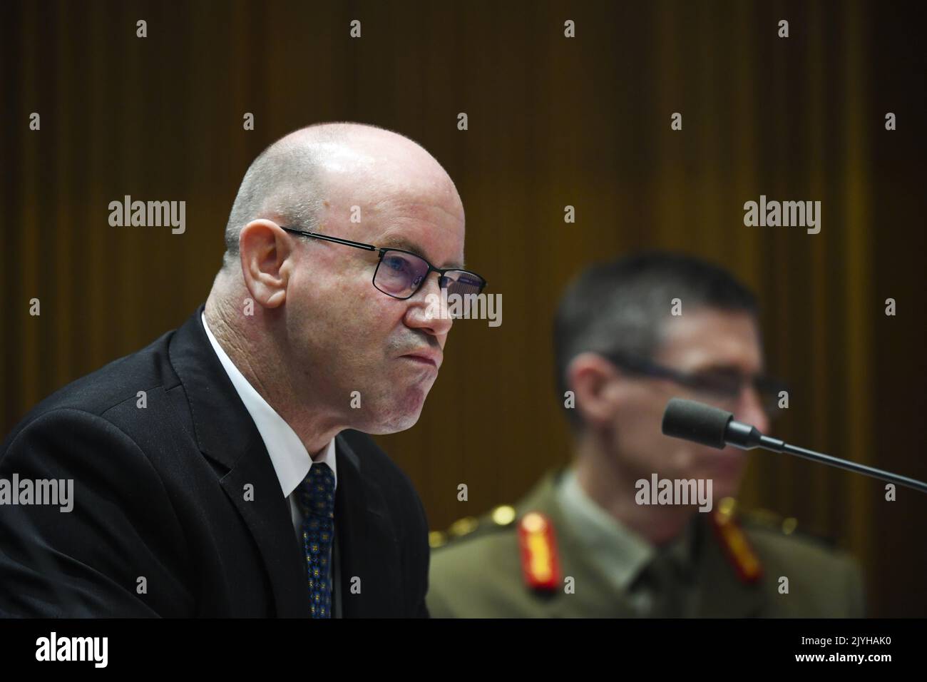 Defence Secretary Greg Moriarty speaks during a Senate inquiry at ...