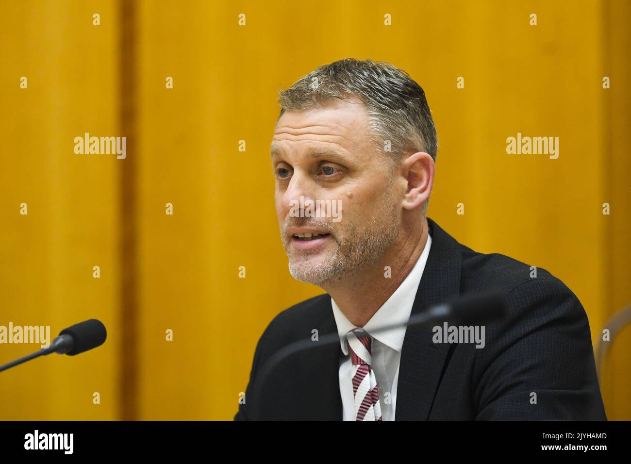Treasury Deputy Secretary Luke Yeaman speaks during a Senate inquiry at ...