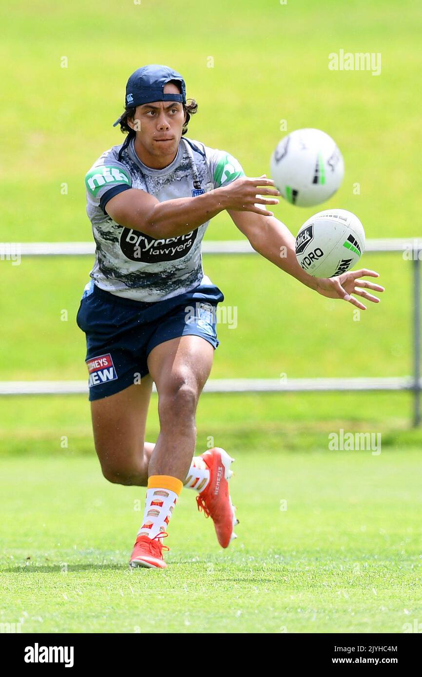 Jarome Luai takes part in a New South Wales Blues team training session at Wallarah Oval, Kanwal ...