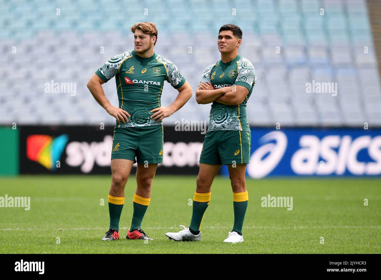 Fraser McReight and Noah Lolesio look on ahead of a team photo prior to ...