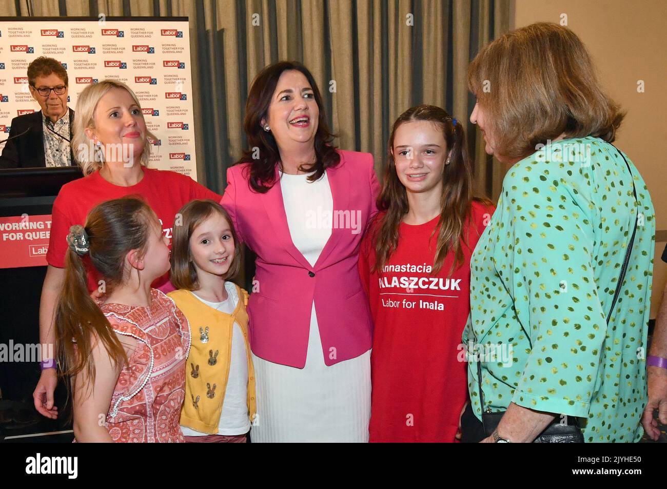 Queensland Premier Annastacia Palaszczuk is seen celebrating victory ...