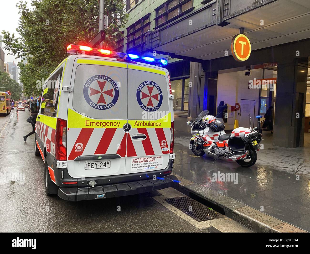 An ambulance parked outside an entrance to Wynyard Station after a ...